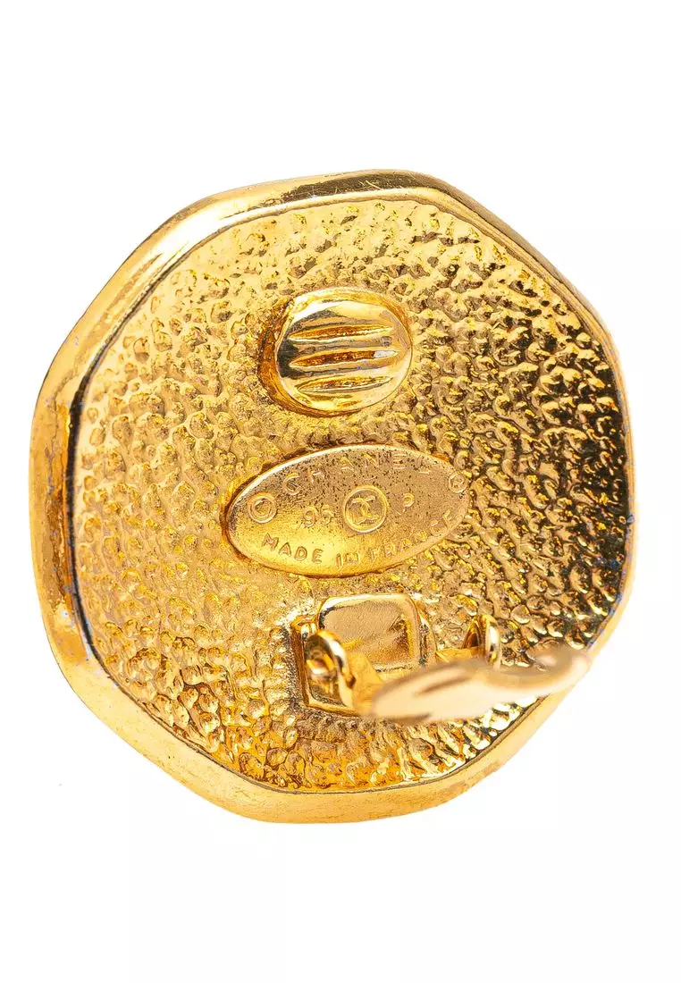 Buy CHANEL Pre-Loved Chanel Gold Plated Cc Octagon Clip On Earrings ...