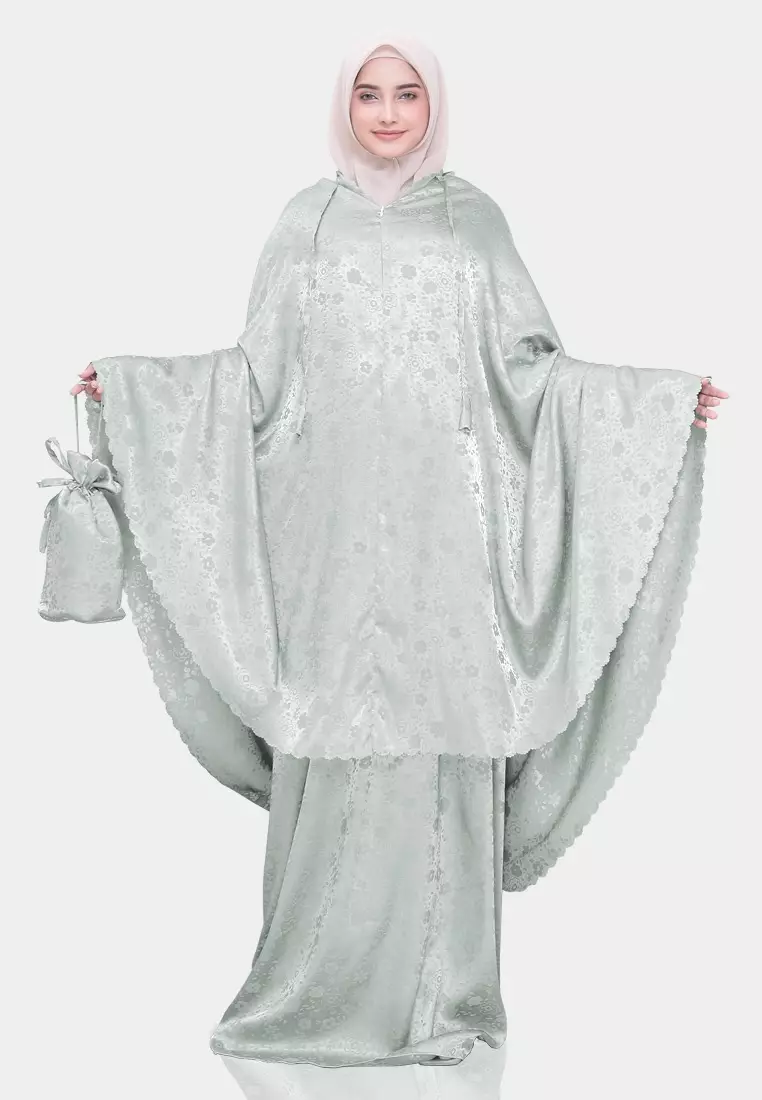 Jual COTTON BEE Cotton Bee - Jacquard Silk Prayer Set | Mukena Dewasa 2in1 - Mint Green Original ...