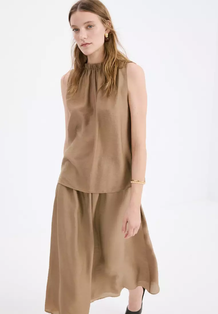 Buy Mango Draped Neck Satin Top Online | ZALORA Malaysia