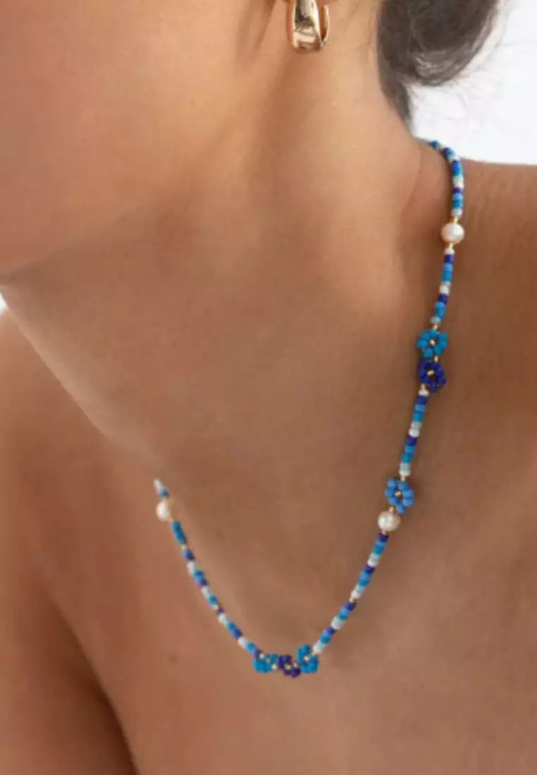 Buy Timi of Sweden Elsa - Colorful Beads Flower and Pearl Blue Necklace ...