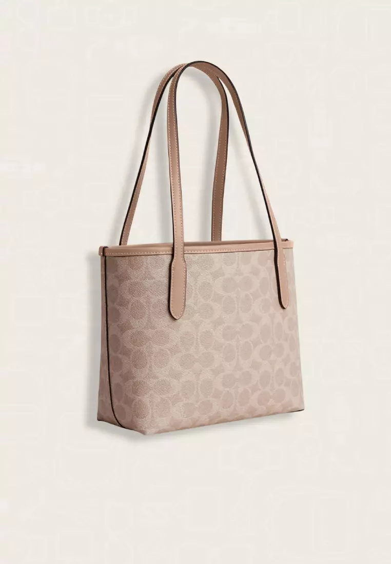 Jual Coach Coach Small City Tote Bag In Signature Canvas Sand Taupe ...