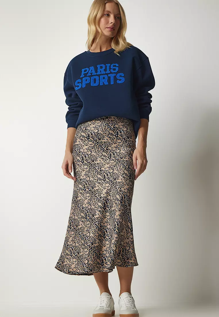 Jual Happiness Istanbul Patterned Satin Surface Flowy Skirt Original ...