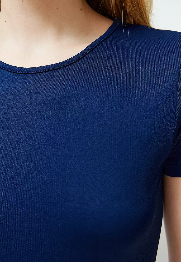 Buy Trendyol Navy Blue Short Sleeve Stretchy Snap Fastener Bodysuit ...