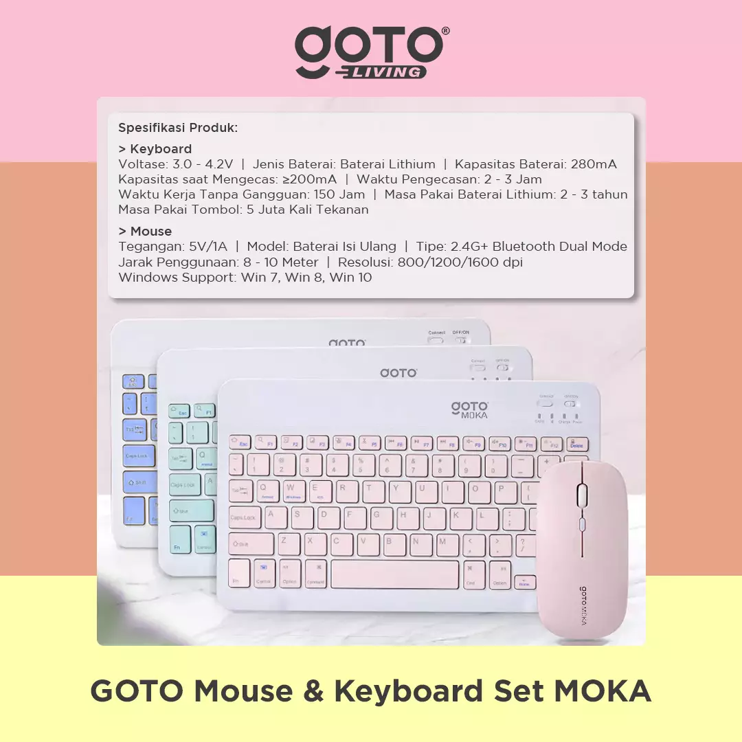 Jual Goto Living Goto Moka Keyboard Mouse Set Wireless Laptop Komputer Portable Original 2024 ...