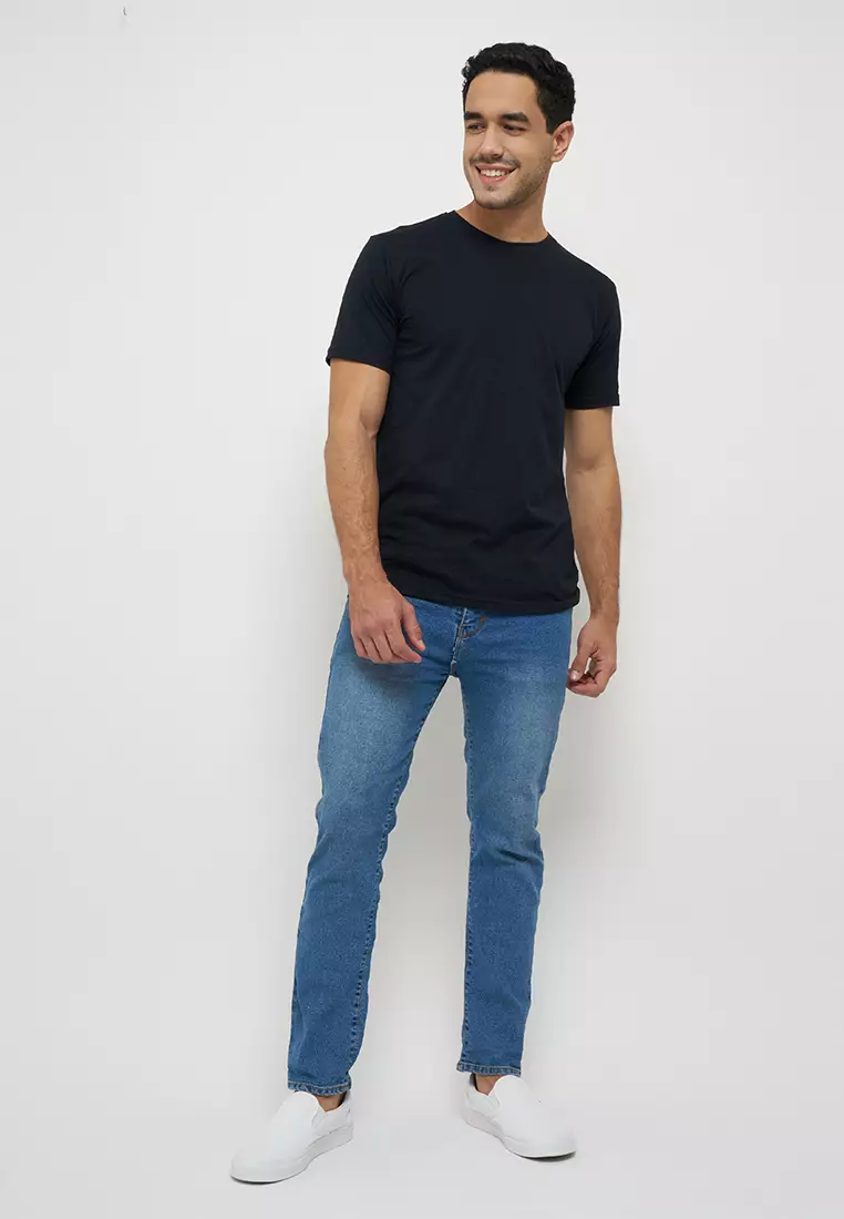 Jual BASIC ONE Basic One Tshirt Men Plain 2 Black Original 2024 ...