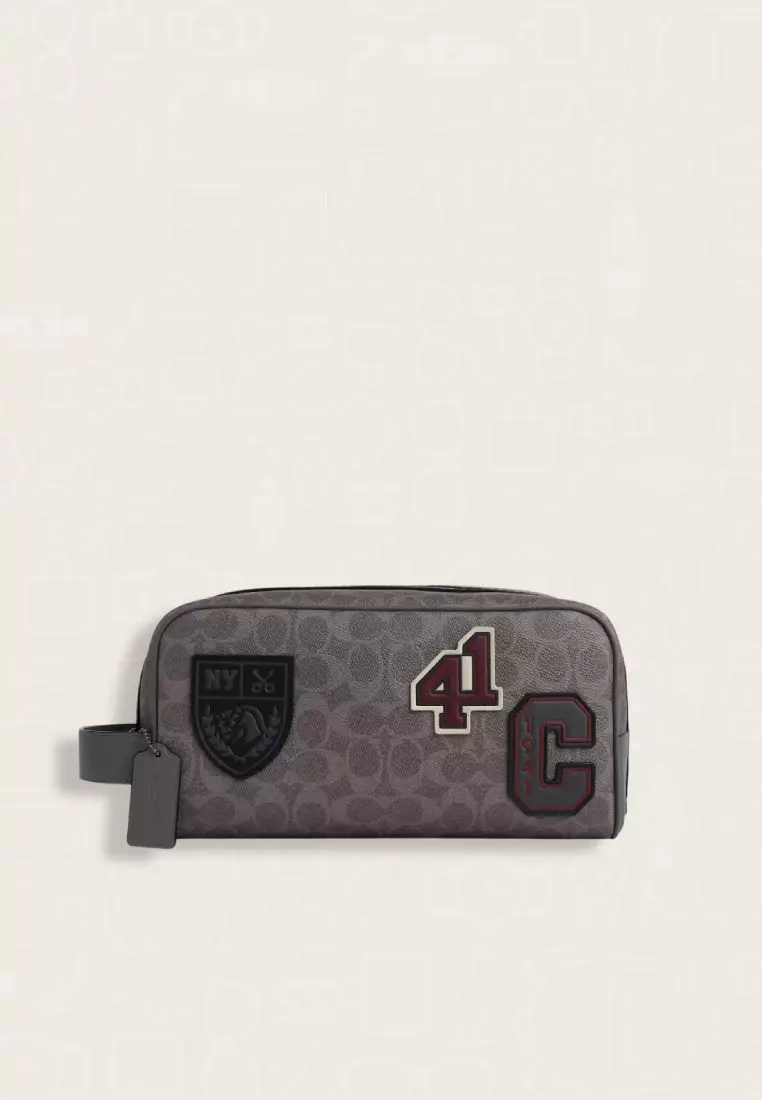 Jual Coach Coach Large Travel Kit In Signature Canvas With Patches Grey ...