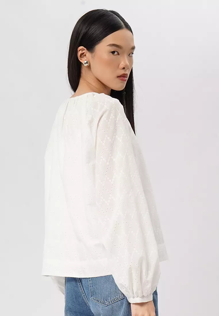 Jual Executive Puff Sleeves Eyelet Blouse Original 2025 | ZALORA Indonesia