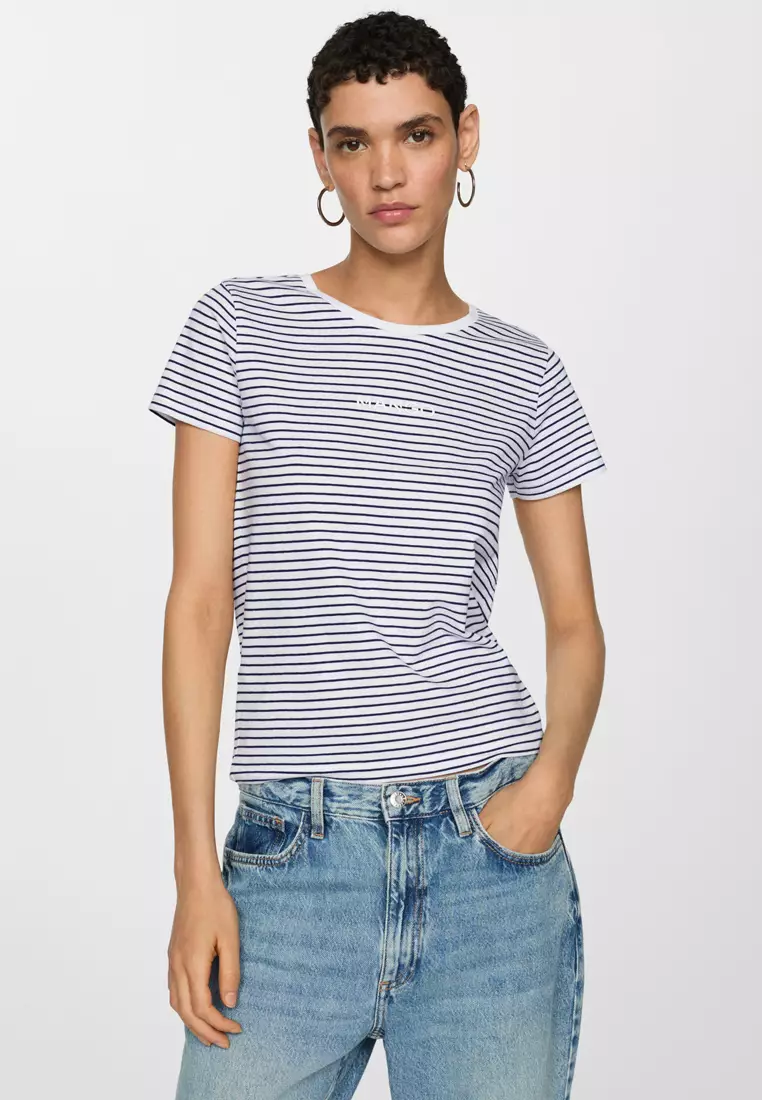Jual Mango Striped Logo T-Shirt Original 2024 | ZALORA Indonesia