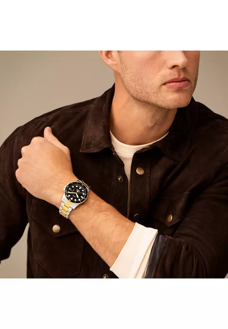 Fossil Fossil Blue Dive Three-Hand Date Two-Tone Stainless Steel Watch ...