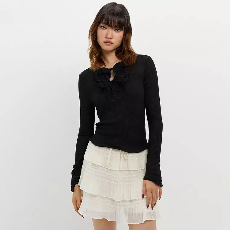 Pomelo Lettuce Edge Ruffle Top - Black 2025 | Buy Pomelo Online ...