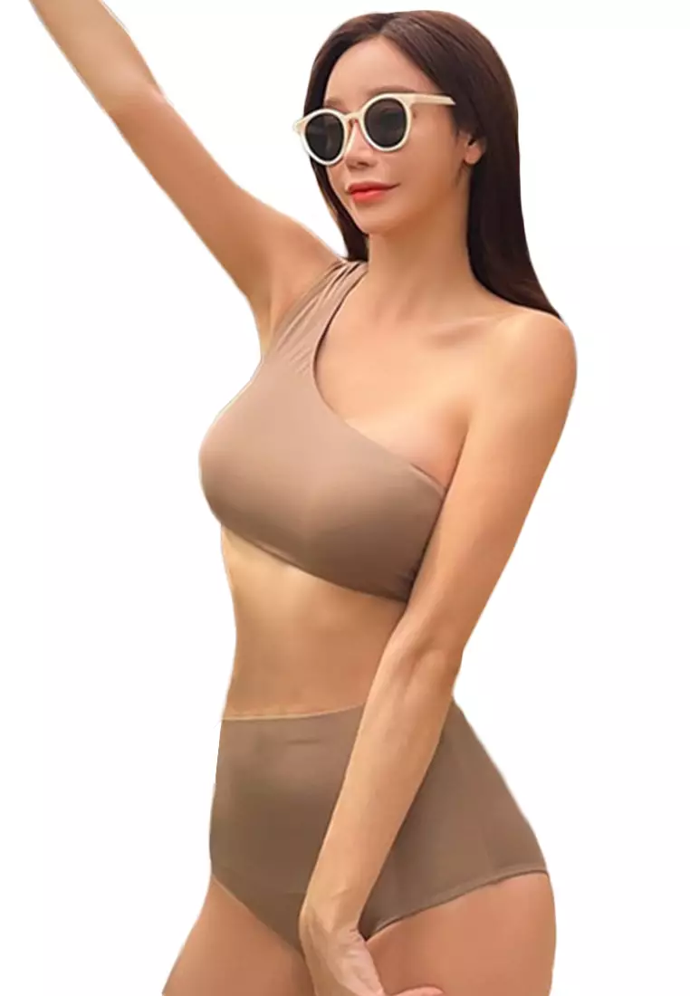 Zitique Sexy Solid Color One Shoulder High Waist Bikini Separate