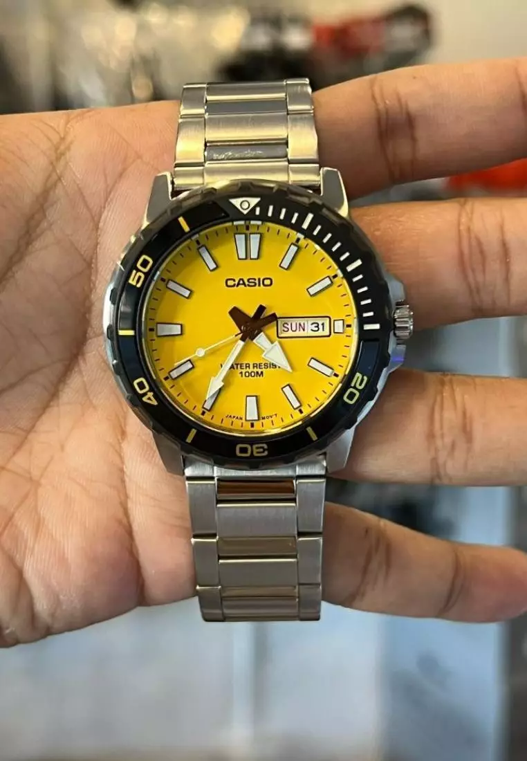 Buy CASIO Casio General Yellow Dial Silver Stainless Steel Strap Men ...