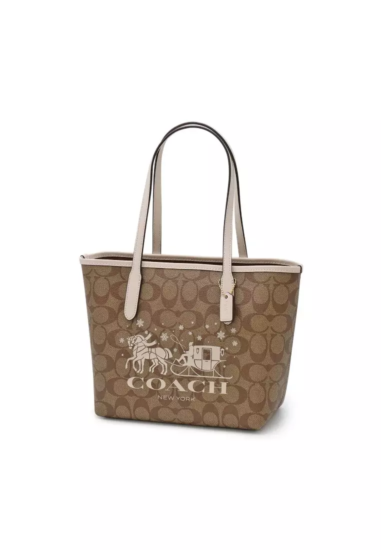 Coach Mini City Tote In Signature Canvas With Horse And Sleigh (CM183 ...