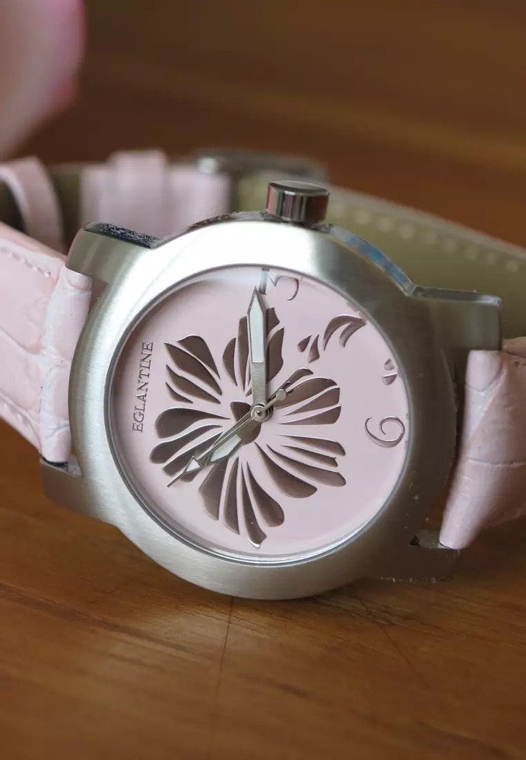 Buy EGLANTINE Bauhinia Ladies Steel Quartz Watch on Pink Leather Strap ...