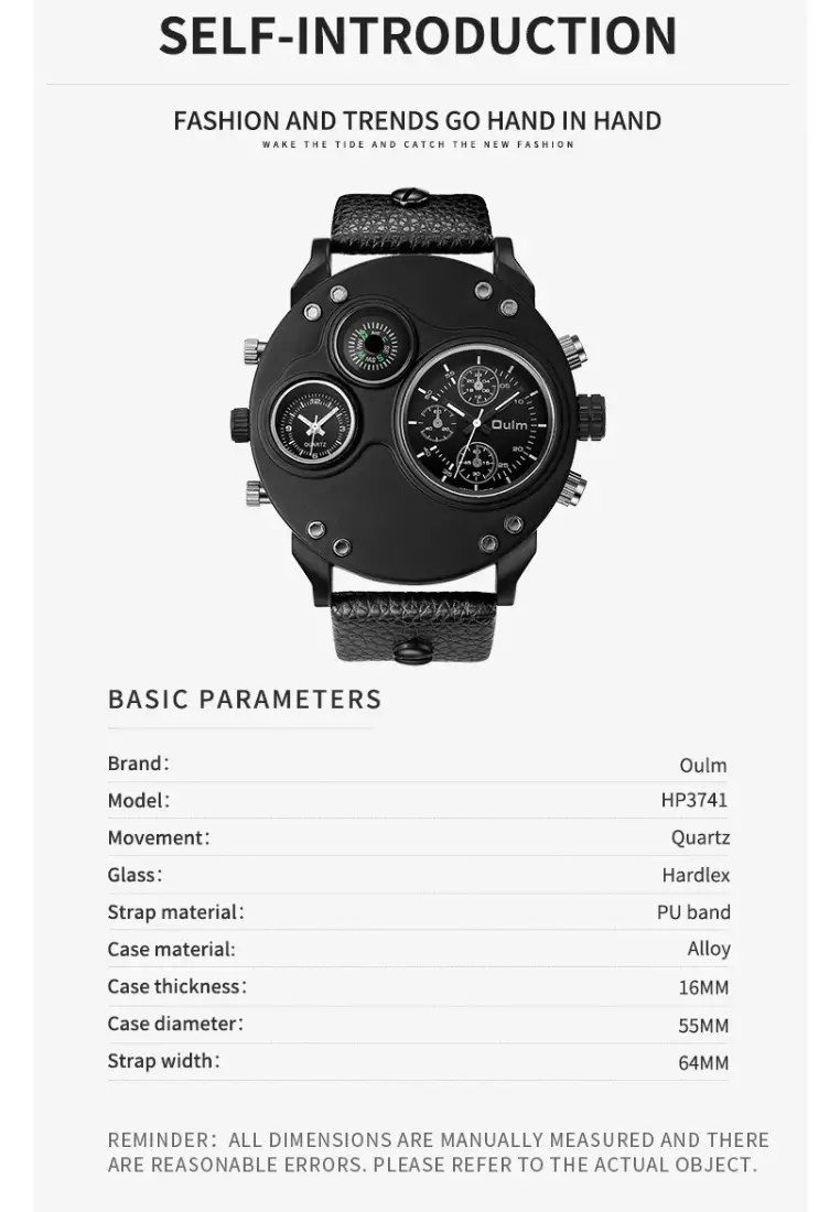 Buy OPCHIC Dual Time Zone Large Dial Compass Men's Quartz Watch 2024 ...