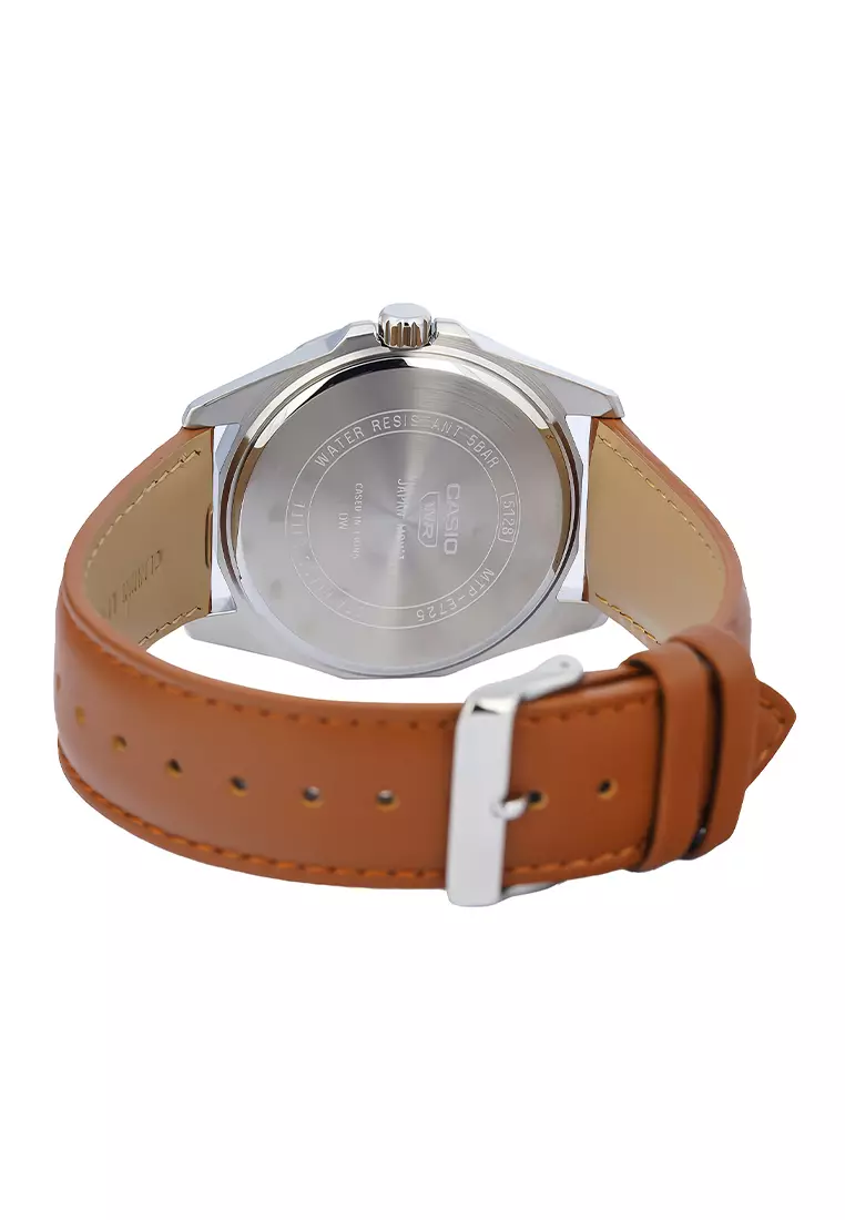 Jual CASIO Casio - Jam Tangan Analog Pria - Silver - Brown Leather ...