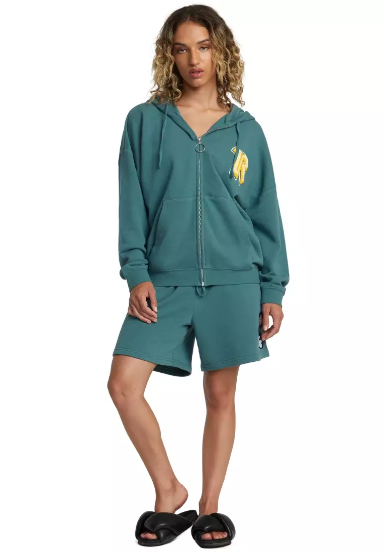 Buy RVCA Women Rose Machado Thrift Zip-Up Hoodie - Teal Blue 2025 ...