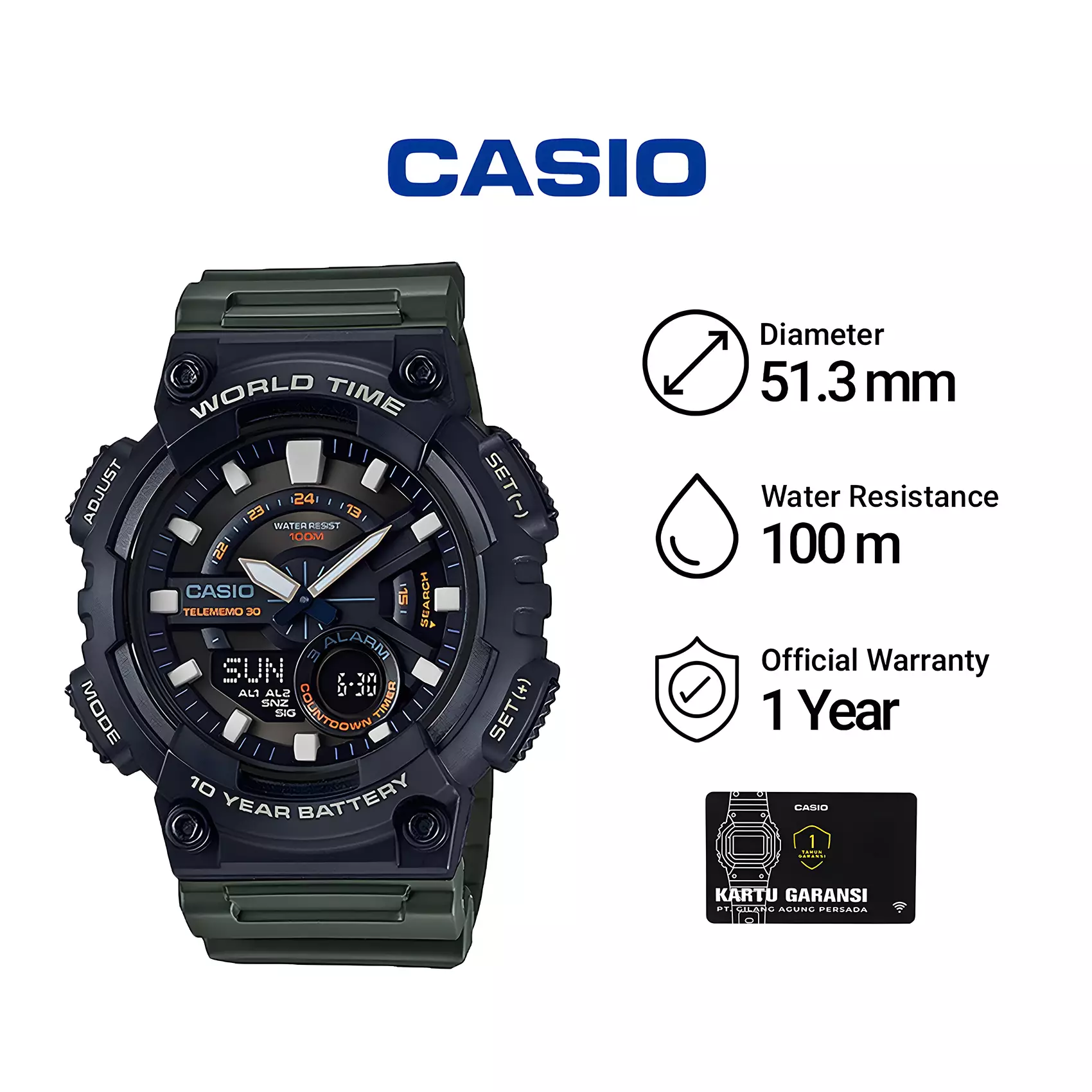 Jual CASIO Casio - Jam Tangan Analog Digital Pria - Black Case - Green ...