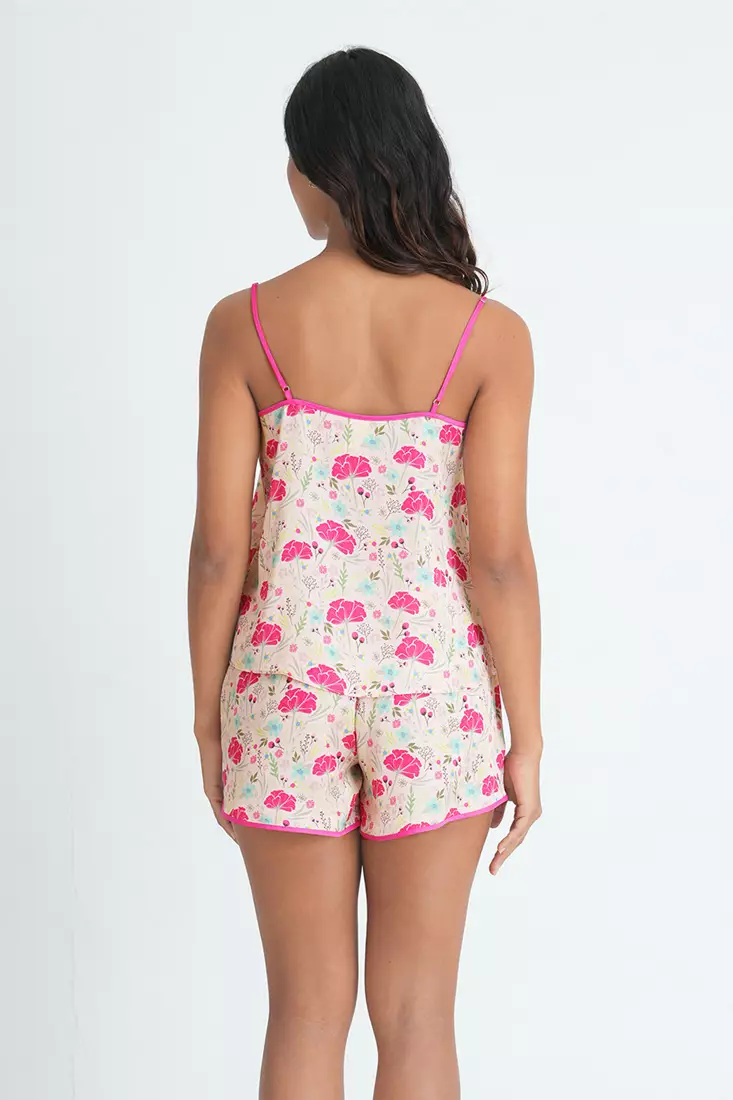 Buy MACKLY MEGENTA FLORAL AOP WOMEN'S SATIN CAMI SET 2025 Online | ZALORA Philippines