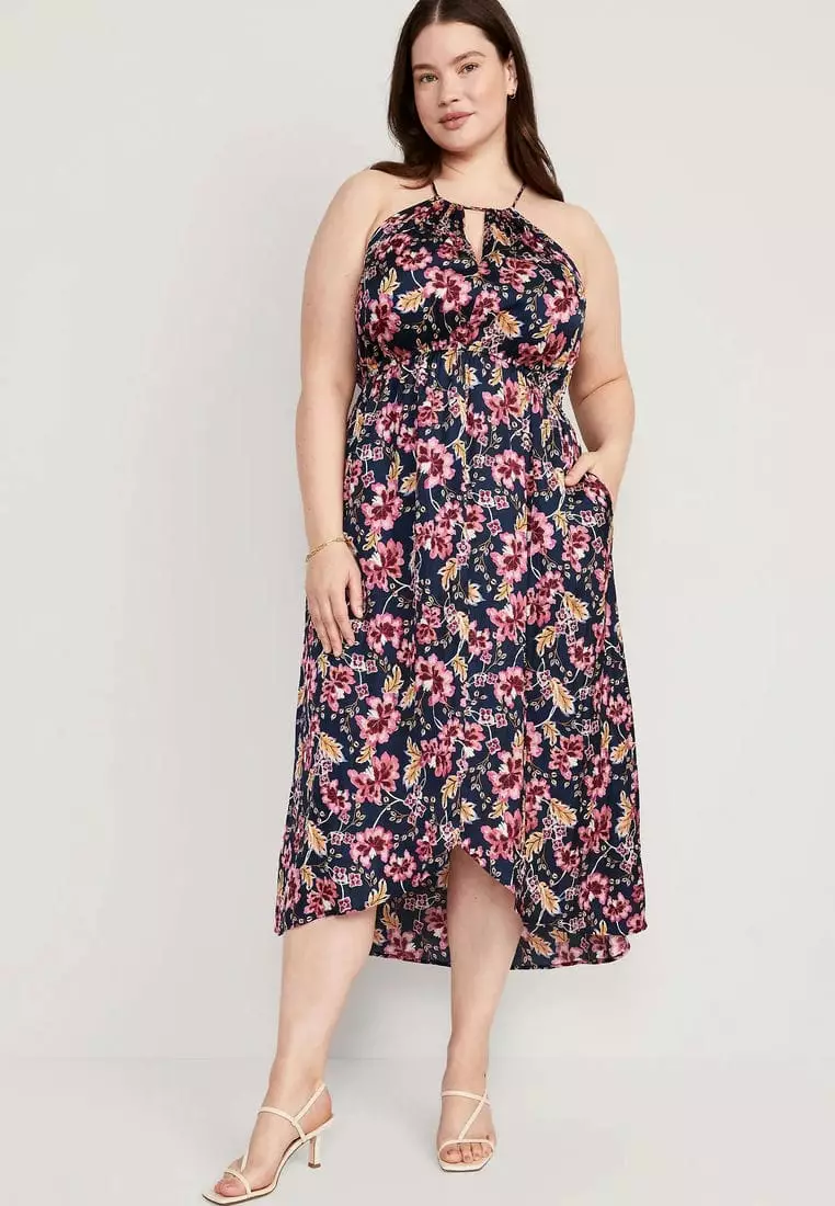 Buy Old Navy Matching Waist-Defined Floral Halter Satin Maxi Dress for ...