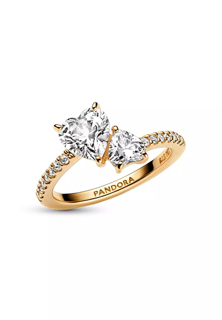 Buy Pandora Pandora 14k Gold Plated Double Heart Sparkling Ring Online ...