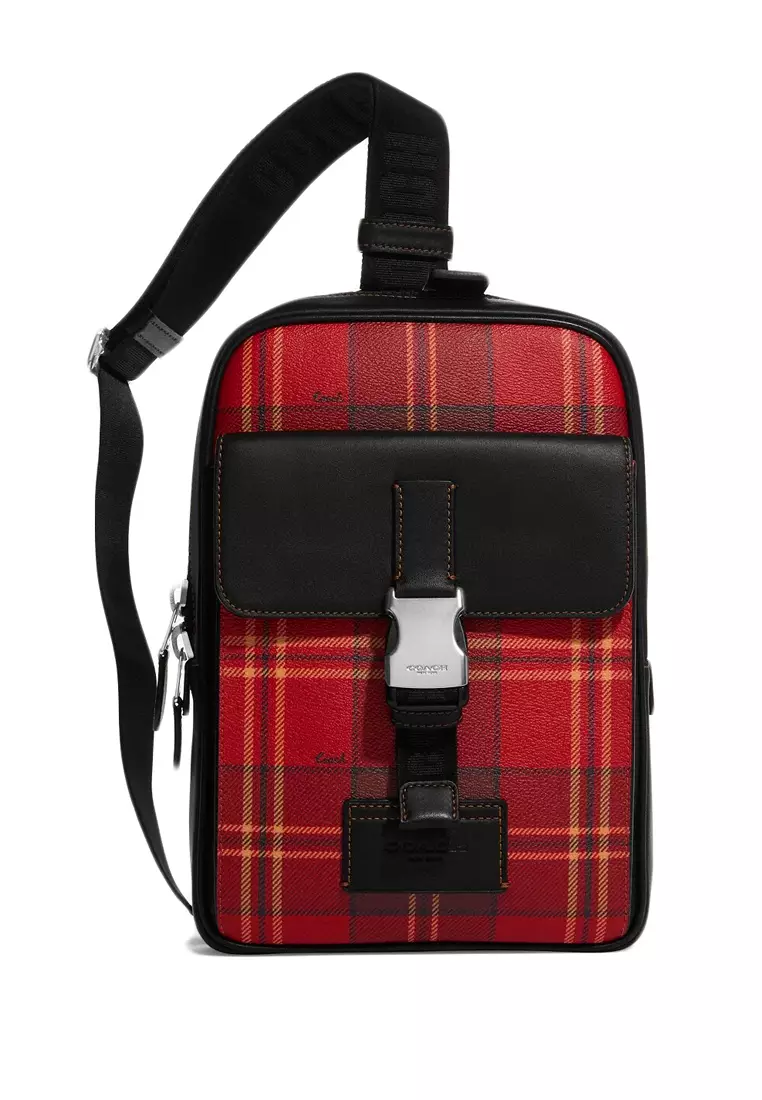 Buy Coach Track Pack With Tartan Plaid Print - Red/Black 2026 Online ...