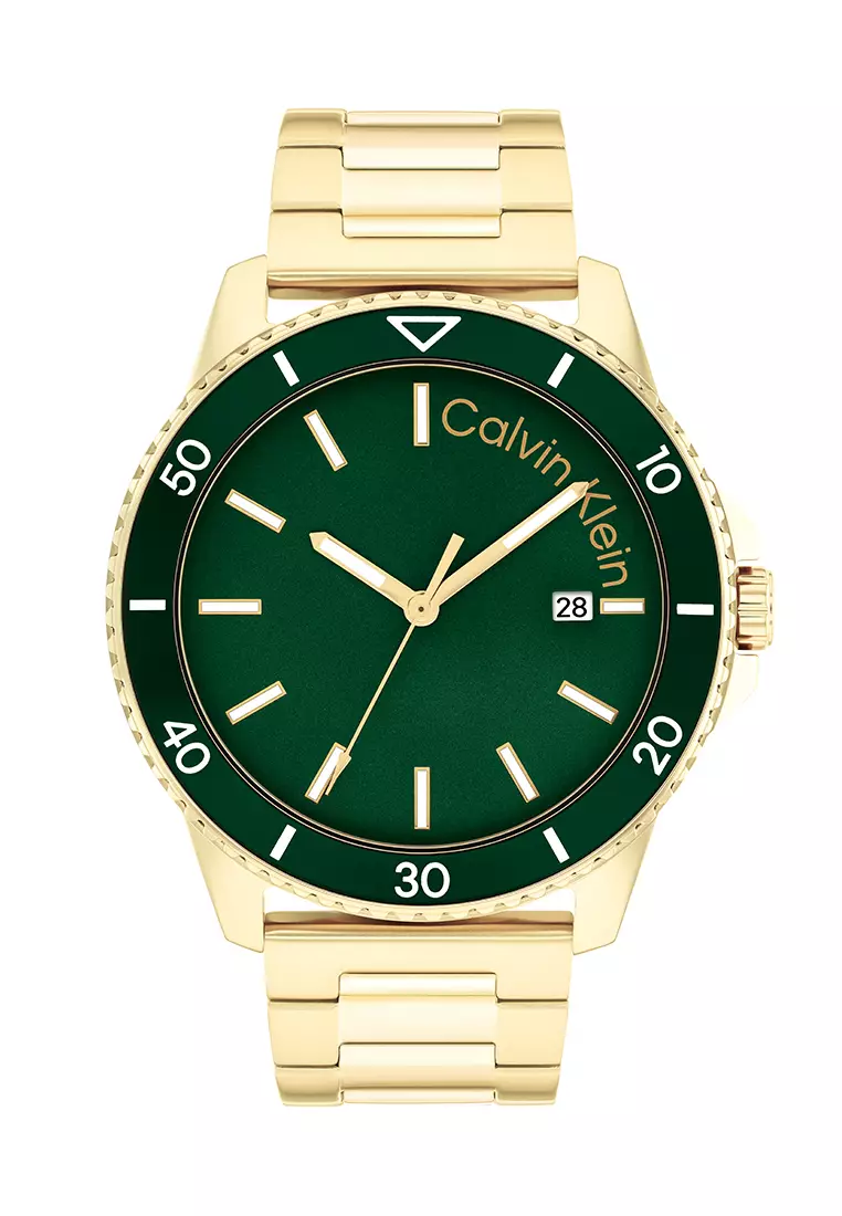 Buy Calvin Klein Watches Mens Ionic Thin Gold Plated Steel Bracelet And Green Dial Quartz Basic