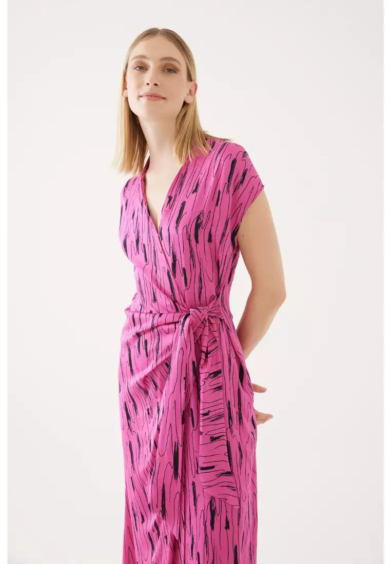 線上選購 Exquise Exquise Waist Detailed Midi Dress Fuchia Black Zalora 台灣