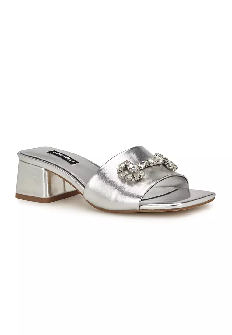 Buy Nine West Bamsy2 Block Heel Slide Sandals Silver 2026 Online ...