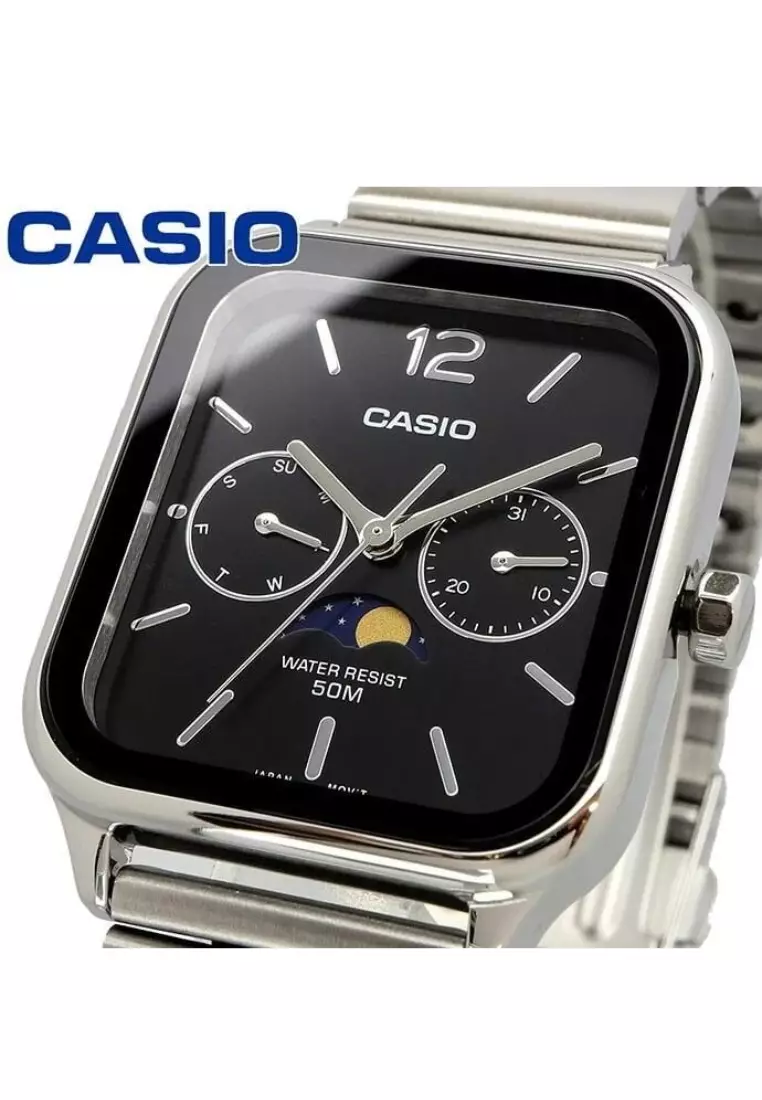 Buy CASIO Casio Leather Dress Moonphase Dial Watch (MTP-M305D-1A) 2025 ...