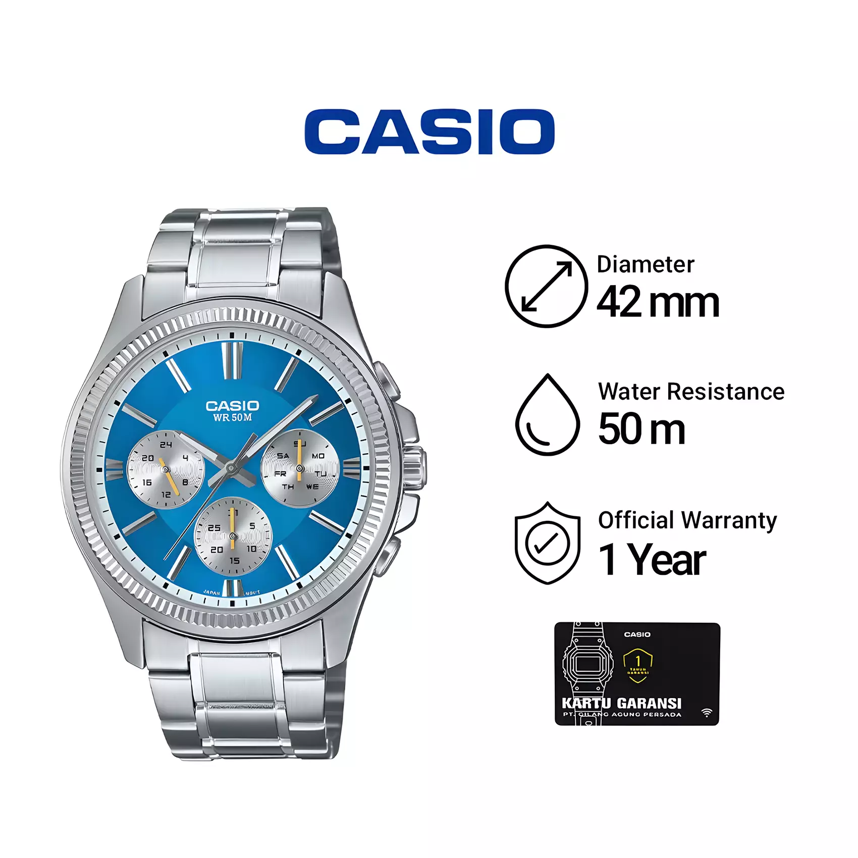 Jual CASIO Casio - Jam Tangan Chronograph Pria - Light Blue Dial ...