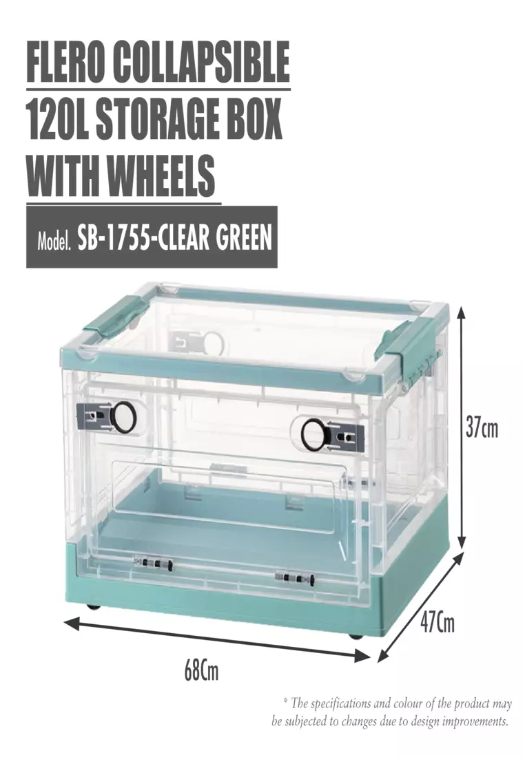 Buy HOUZE HOUZE - 'FLERO' Collapsible 120L Storage Box with Wheels ...