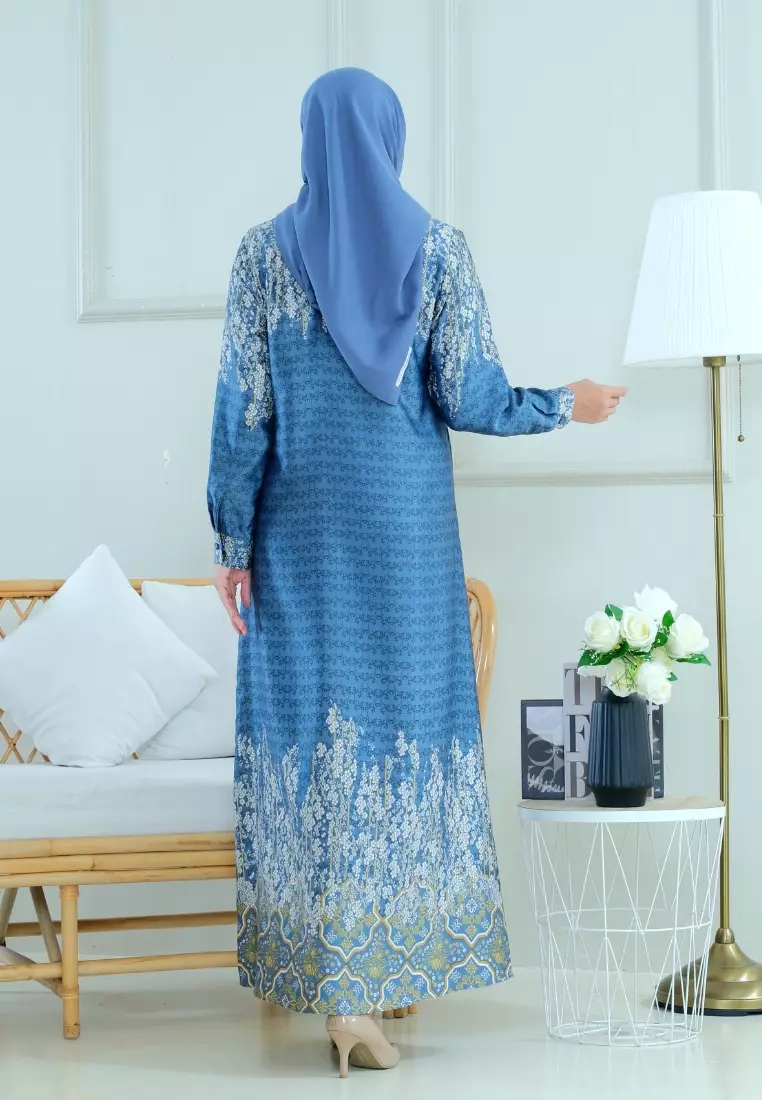 Jual Brilliant Girl Gamis Long Dress Printing Armany Blue Silk By ...