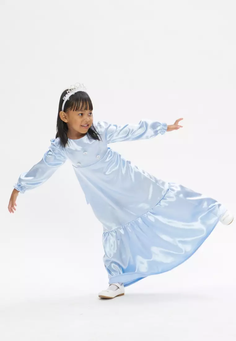 Buy Loveaisyah Girl Pearl Diamond beaded Silver Blue Dress Raya Baju ...