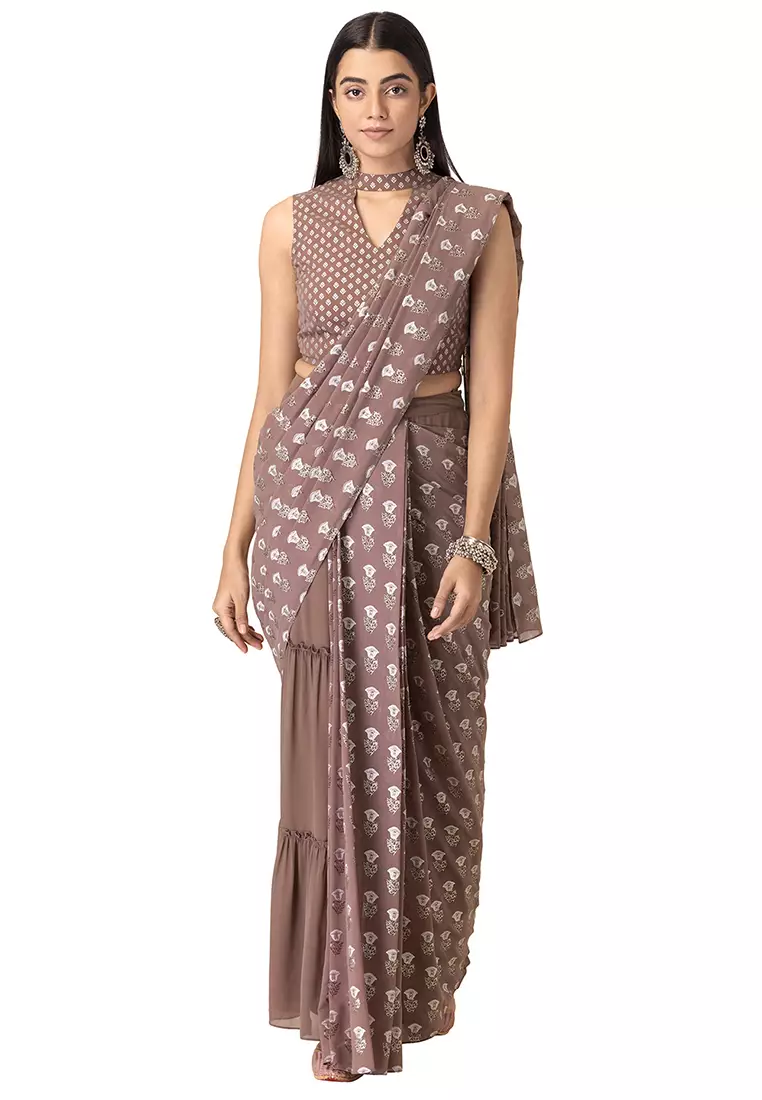 Buy Indya Dusty Pink Floral Boota Sari Skirt Online | ZALORA Malaysia