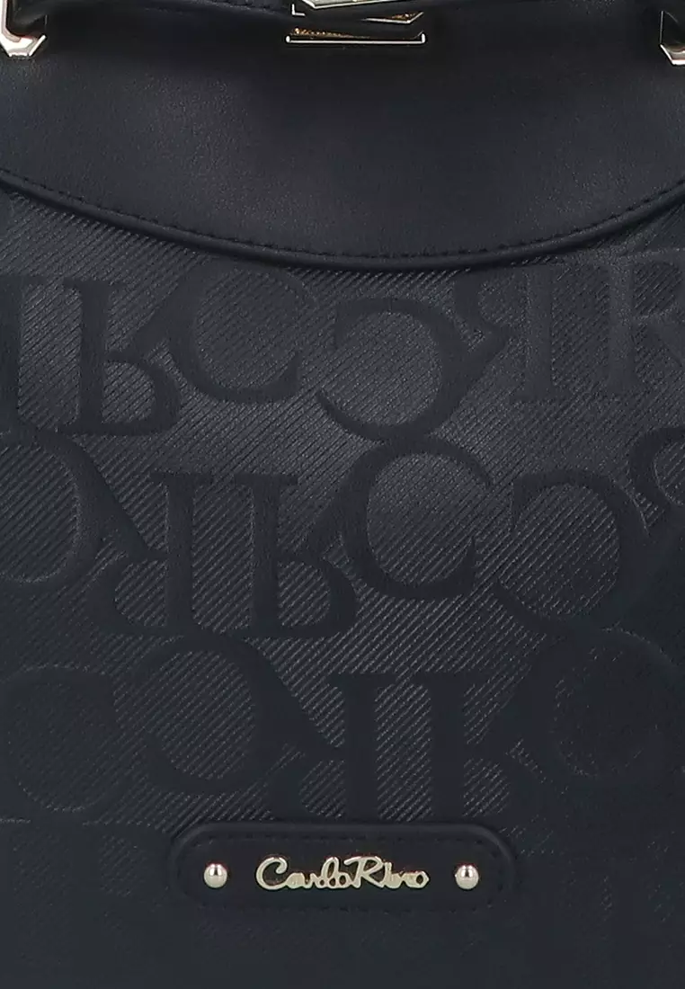 Buy Carlo Rino Black Vienna Bucket Bag in CR Monogram 2025 Online | ZALORA