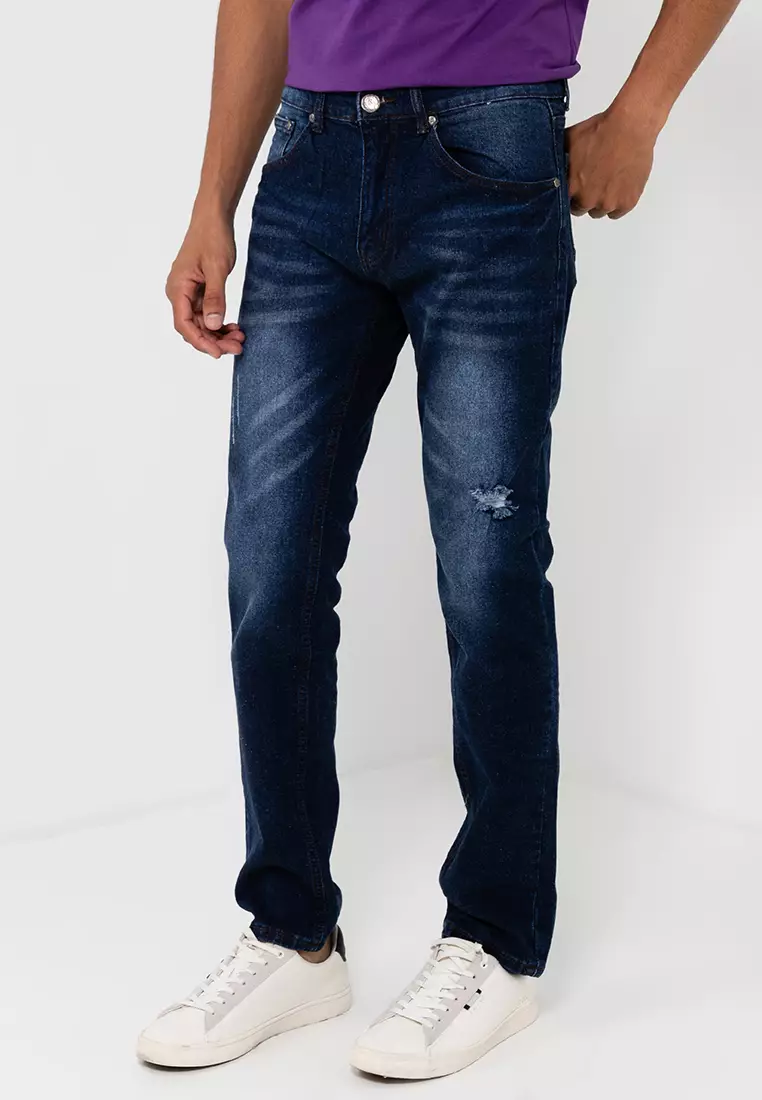 Buy FIDELIO 601 Slim Fit Tattered Effect Jeans Online | ZALORA Malaysia