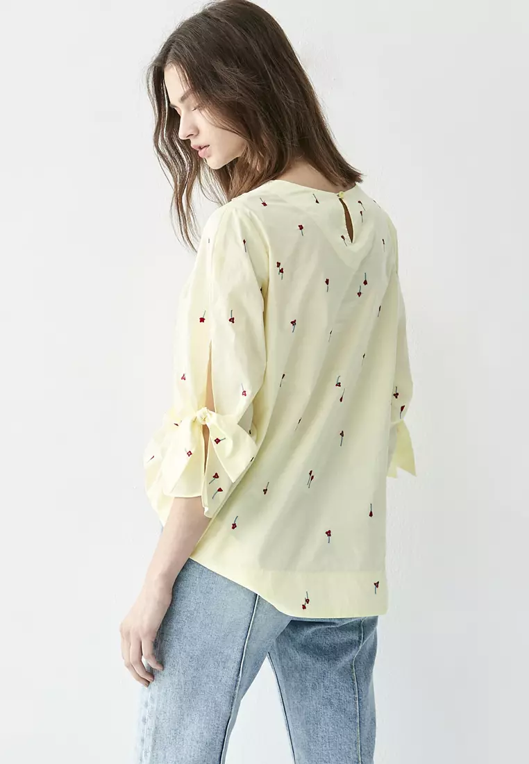 Buy iROO Floral Embroidered Top With Cut Out Lace Collar 2026 Online ...