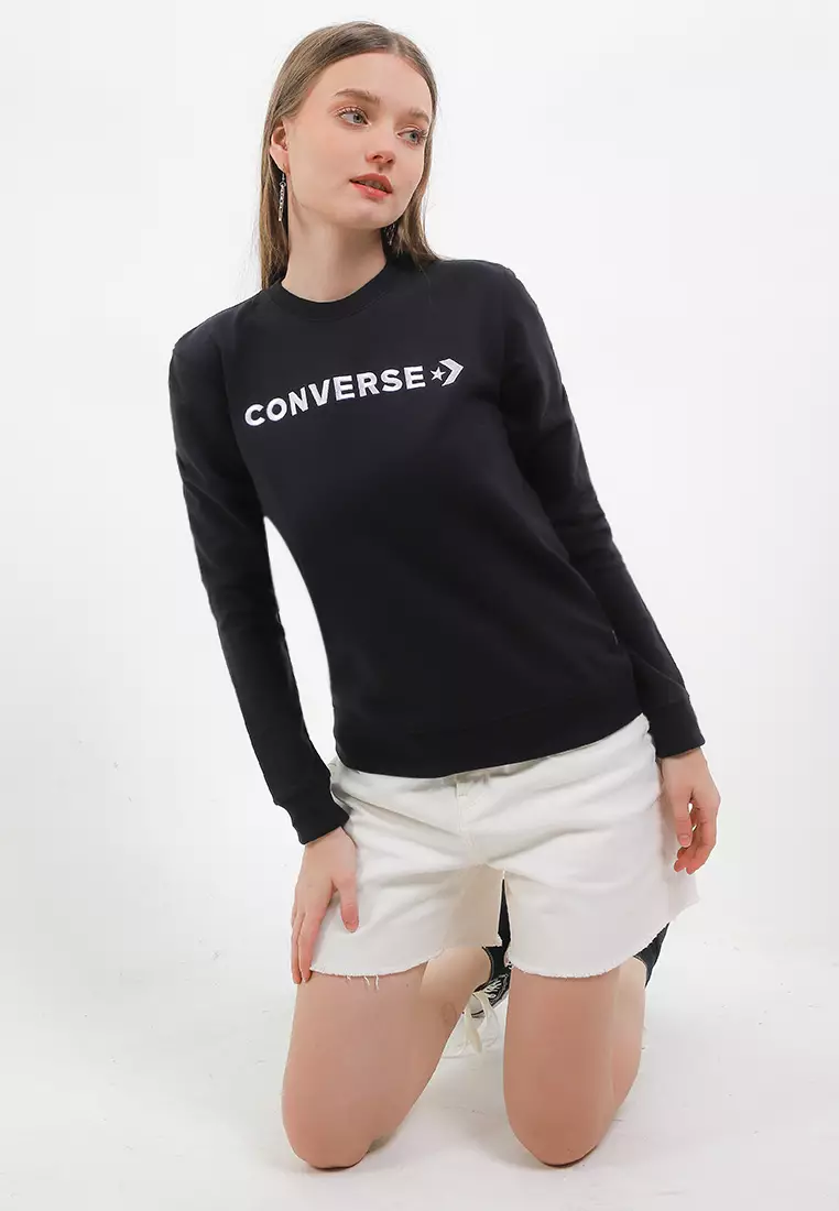 Buy Converse Wordmark Logo Boyfriend Crew Sweatshirt Online | ZALORA ...