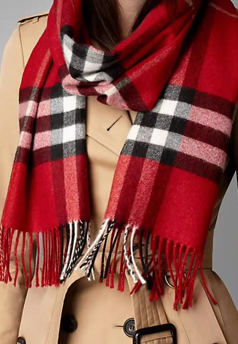 Jual San Marco Checkered Cashmere Shawl Mustard Syal Wanita Red ...