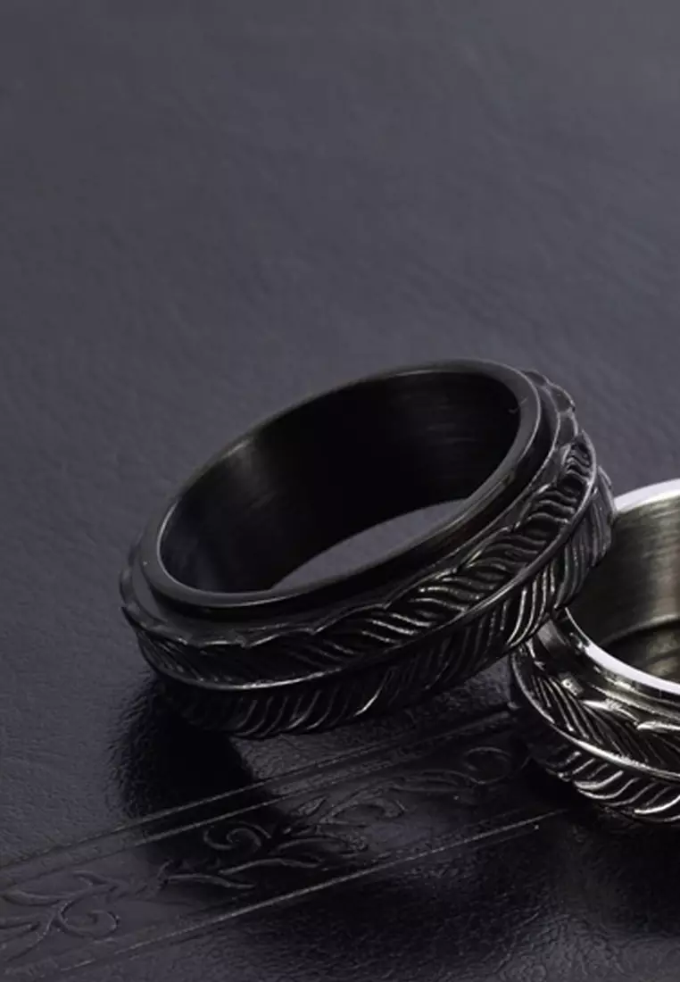 Buy HAPPY FRIDAYS Titanium Steel Rotatable Design Textured Ring JW GS ...