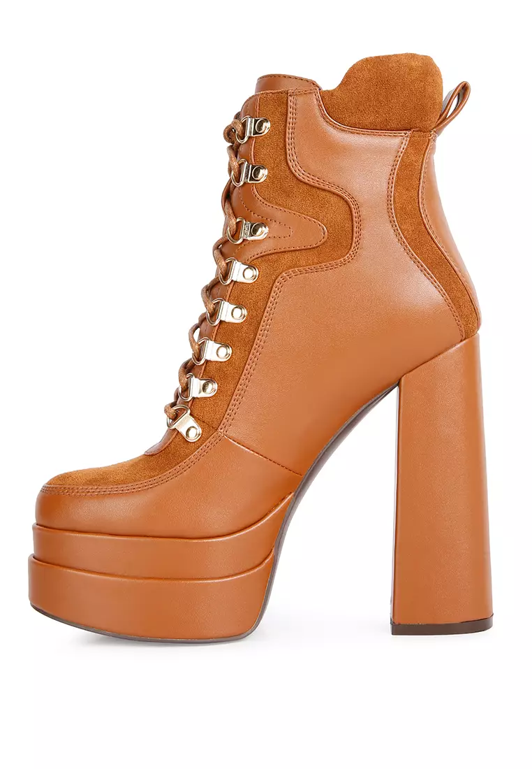 Buy London Rag Tan Faux Leather High Heeled Ankle Boots 2025 Online ...