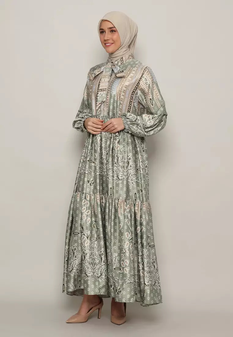 Jual FAME FAME - Gamis Susun Wanita Print Sage Green - 9911156 Original ...