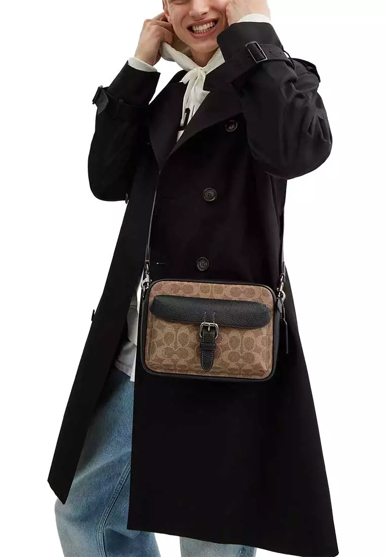 Buy Coach Warner Crossbody Bag In Signature Canvas Tan/Black CW217 2025 ...