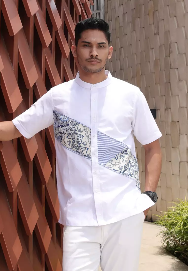 Jual Hadinata Batik Hadinata Batik Koko Cap Pendek Azriel White Raya Series Original 2025 ...