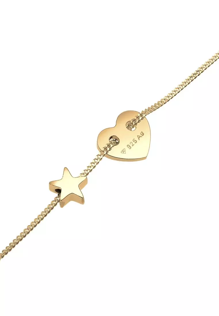 Buy ELLI GERMANY Heart and Star Charm Bracelet – Gold-Plated Silver ...
