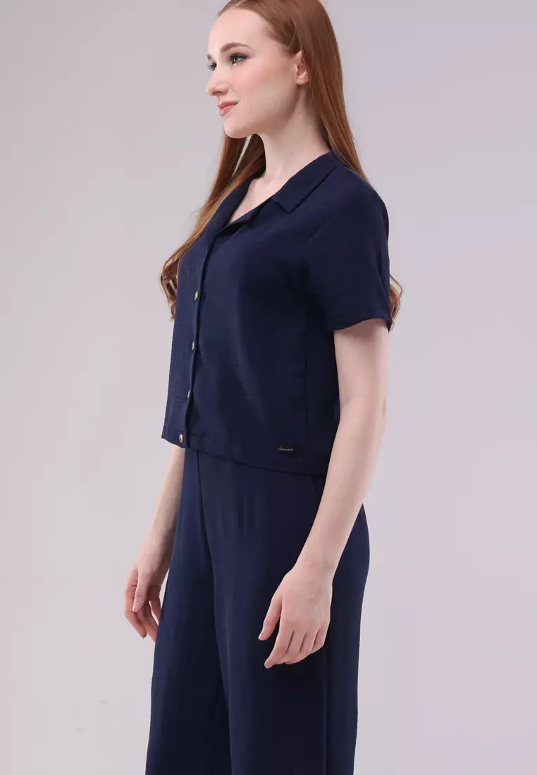 Buy Crissa Wrinkled Linen Short Sleeves Terno Pants 2026 Online ...