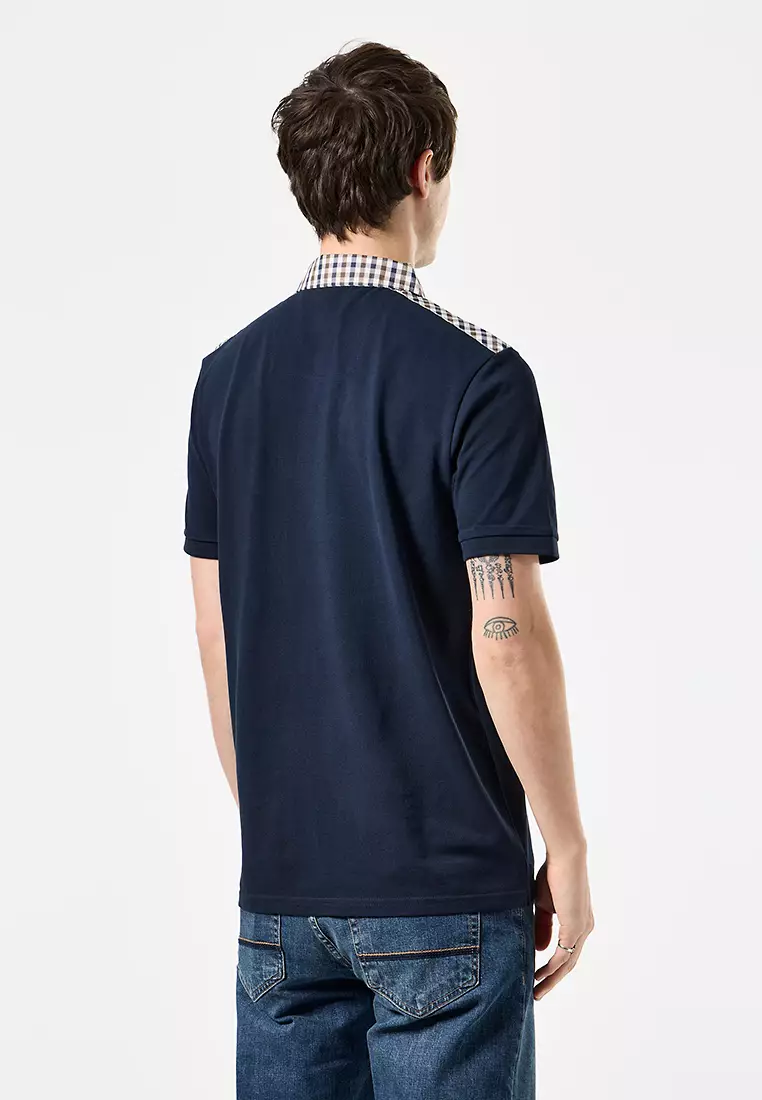Weekend Offender MENS NAVY/MID HOUSE CHECK COSTA CHECK COLLAR POLO 2025 ...
