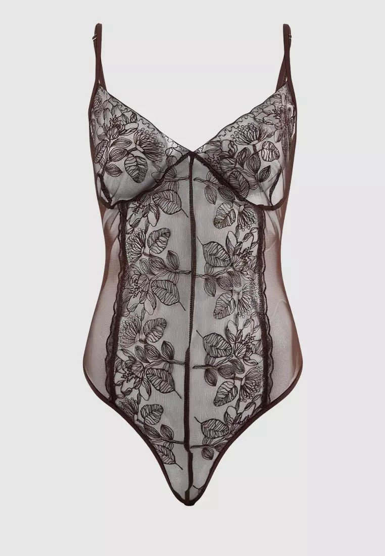 Buy Trendyol Brown Tulle/Lace Fitted Capless Fancy Bodysuit Thmss26Bd14 ...