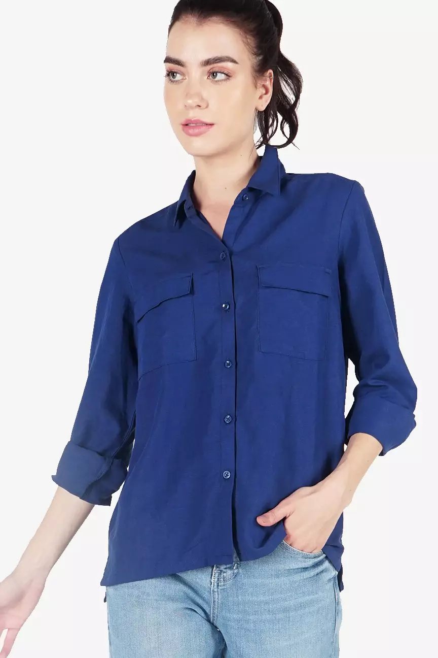 Jual LOGO JEANS Logo Jeans Kemeja Wanita Janny Navy Original 2024 ...